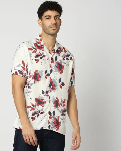 Buy Men Leaf Print Regular Fit Shirt Online at Best Prices in India ...