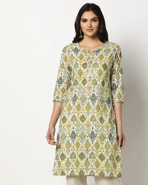 Buy Women Ikat Print Straight Kurta Online at Best Prices in India ...