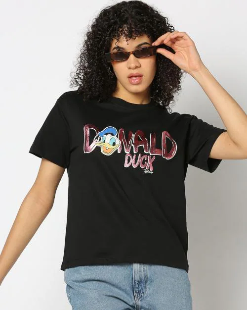 Buy Women Donald Duck Print Boxy Fit Crew-Neck T-Shirt Online at Best ...