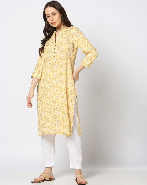 Buy Women Ikat Print Straight Kurta Online at Best Prices in India ...