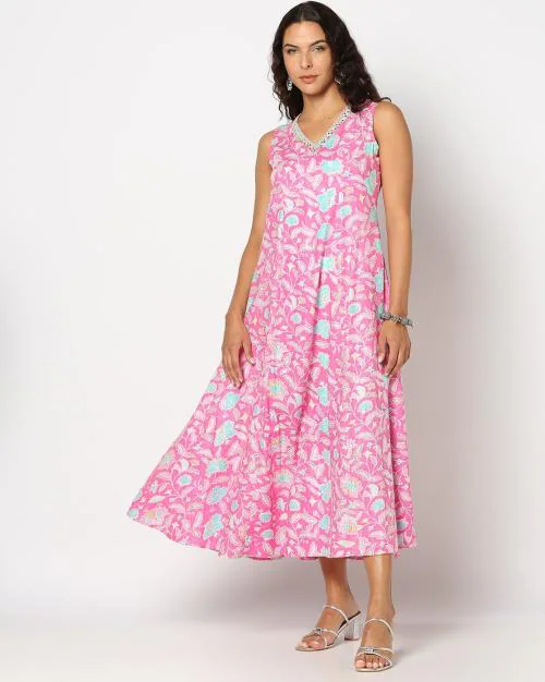 Buy Women Floral Midi A-Line Flared Dress Online at Best Prices in ...