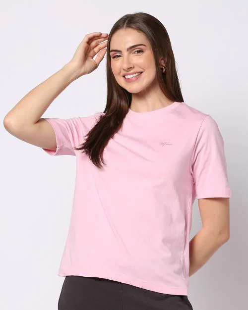 Buy Women Periwinkle Regular Fit Crew-Neck T-Shirt Online at Best ...