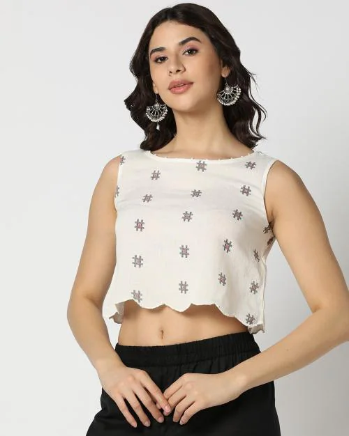 Buy Women Geometric Pattern Relaxed Fit Crop Top Online at Best Prices ...