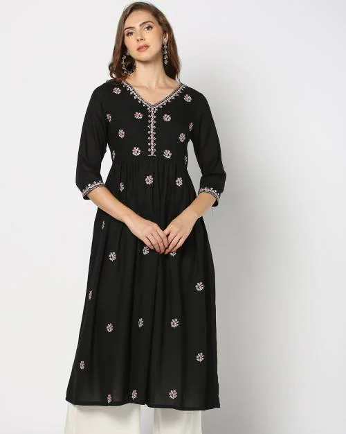 Buy Women Embroidered Flared Kurta Online at Best Prices in India ...