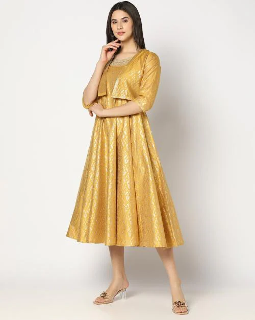 Buy Women Floral Woven Fit & Flare Dress with Jacket Online at Best ...