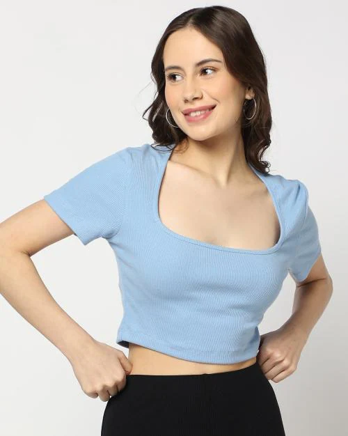 Buy Women Ribbed Regular Fit Crop Top Online at Best Prices in India ...
