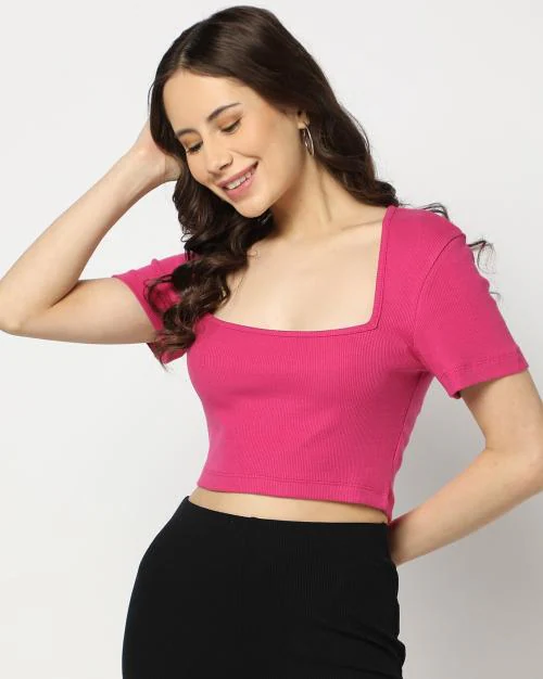Buy Women Ribbed Regular Fit Crop Top Online at Best Prices in India ...