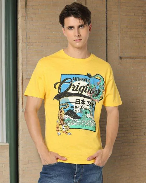 Buy Men Graphic Print Slim Fit Crew-Neck T-Shirt Online at Best Prices ...