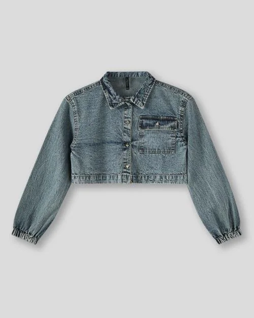 Buy Girls Relaxed Fit Crop Denim Jacket Online at Best Prices in India ...
