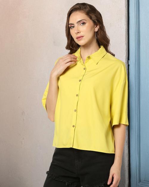Buy Women Regular Fit Shirt with Drop Shoulder Sleeves Online at Best ...