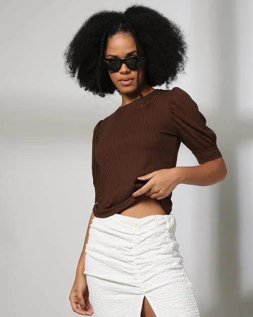 Buy Women Ribbed Regular Fit Top Online at Best Prices in India - JioMart.