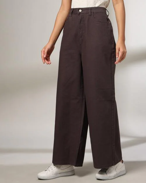 Buy Women Relaxed Fit Flat-Front Trousers Online at Best Prices in ...