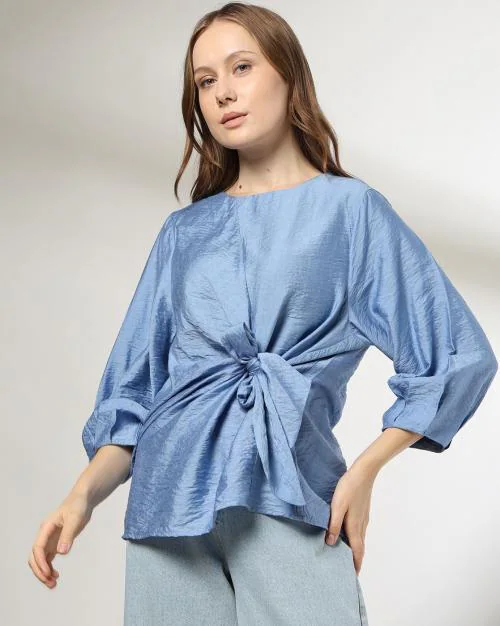 Buy Women Regular Fit Top with Tie-Up Online at Best Prices in India ...