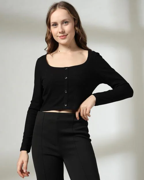 Buy Women Ribbed Slim Fit Crop Top Online at Best Prices in India ...