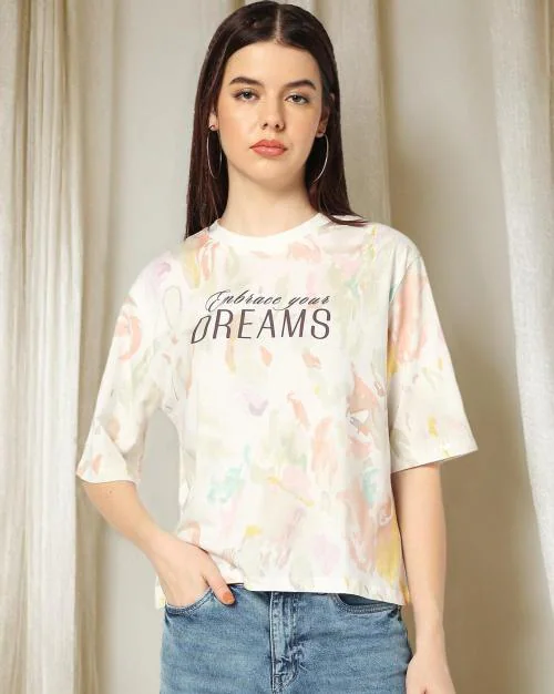 Buy Women Typographic Print Regular Fit Crew-Neck T-Shirt Online at ...