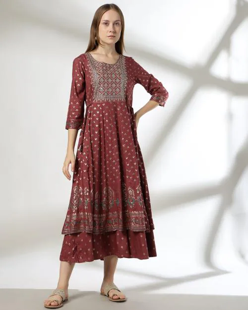 Buy Women Block Print Layered A-Line Dress Online at Best Prices in ...