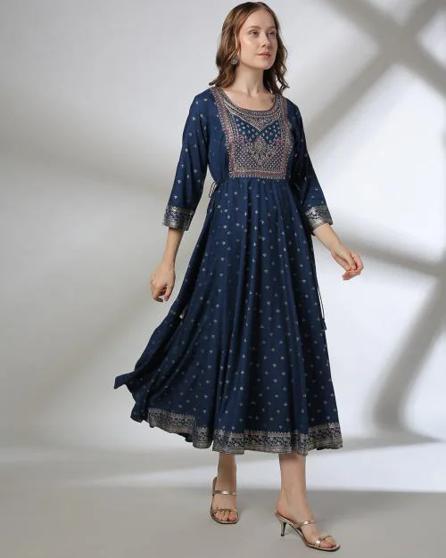 Buy Women Zari Embroidered A-Line Dress Online at Best Prices in India ...