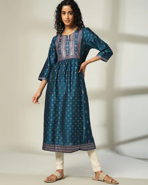 Buy Women Micro Print A-Line Kurta Online at Best Prices in India ...