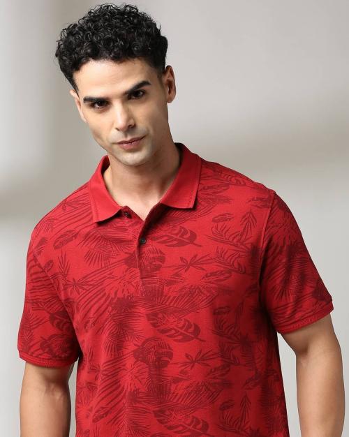 Buy Men Leaf Print Slim Fit Polo T-Shirt Online at Best Prices in India - JioMart.