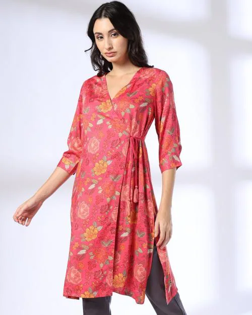 Buy Women Floral Print Angrakha Kurta Online at Best Prices in India ...