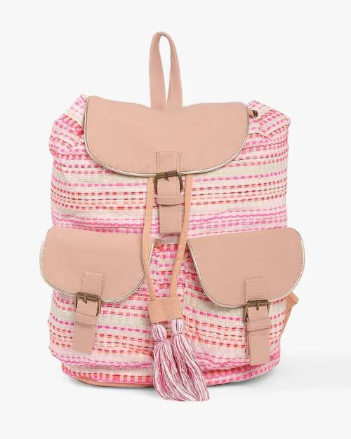Buy Striped Backpack with Snap Closure Online at Best Prices in India ...