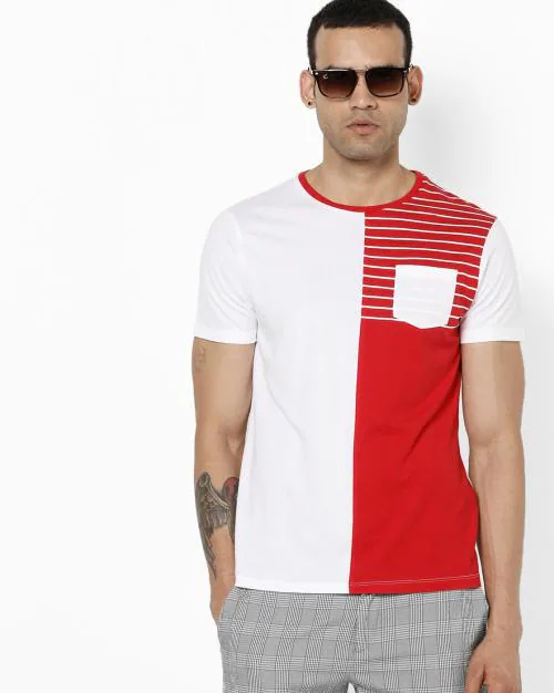 Buy Slim Fit Half & Half T-Shirt with Patch Pocket Online at Best ...