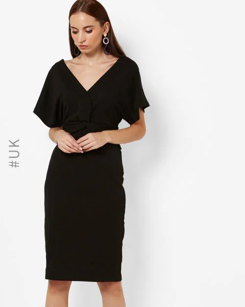 Buy V-neck Knot-Front Kimono Dress Online at Best Prices in India ...