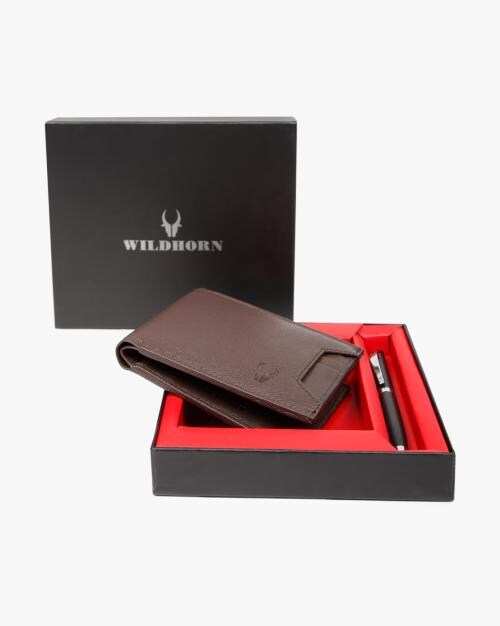 Buy Textured Bi-Fold Leather Wallet & Pen Set Online at Best Prices in ...