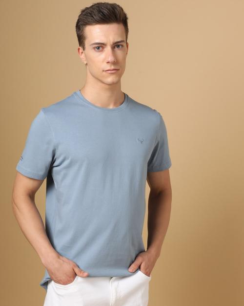 Buy Crew-Neck T-Shirt with Logo Embroidery Online at Best Prices in ...