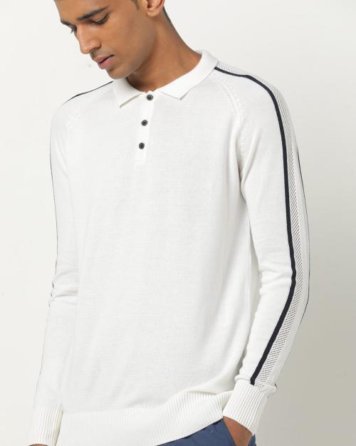 Buy Polo T-shirt with Striped Raglan Sleeves Online at Best Prices in ...