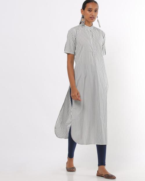 Buy Striped Straight Kurta with Side Slits Online at Best Prices in ...