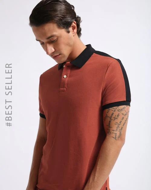 Buy Slim Fit Polo T-shirt with Contrast Panels Online at Best Prices in ...