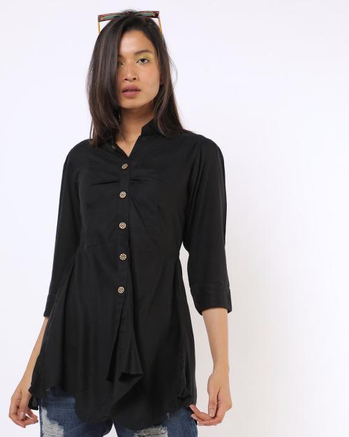 Buy Collared Tunic with Mock Button Placket Online at Best Prices in ...