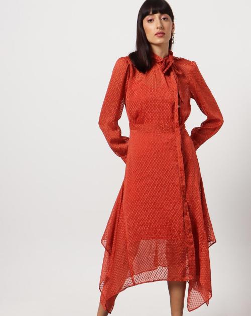 Buy Women High-Neck A-line Rust Red Dress Online at Best Prices in ...