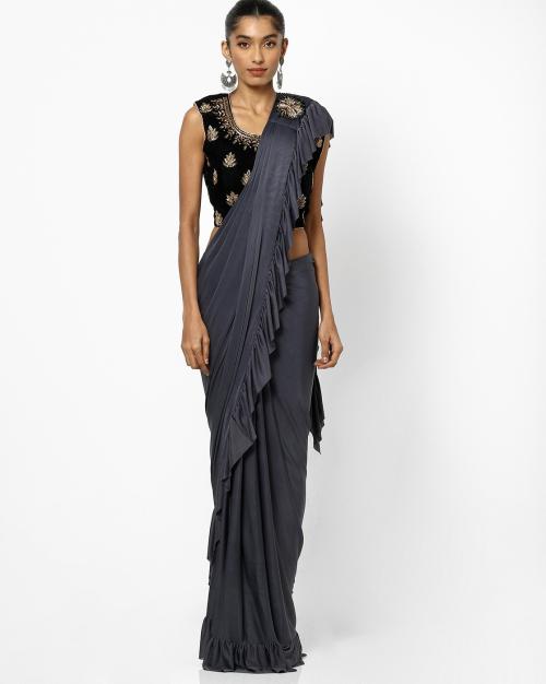 Buy Pre-Stitched Saree with Ruffled Border Online at Best Prices in ...