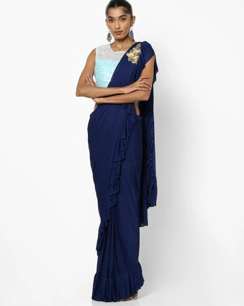 Buy Pre-Stitched Saree with Ruffled Border Online at Best Prices in ...