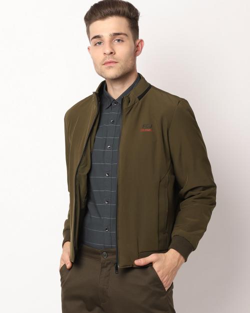 Buy Typographic Print Zip-Front Jacket with Slip Pockets Online at Best ...