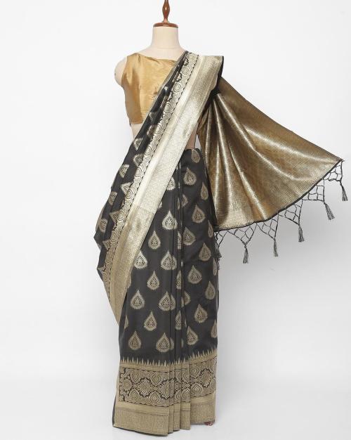 Buy Zari Woven Saree with Contrast Border Online at Best Prices in ...