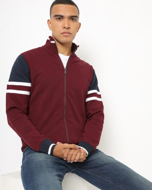 Buy Colourblock Zip-Front Sweatshirt with Insert Pocket Online at Best ...