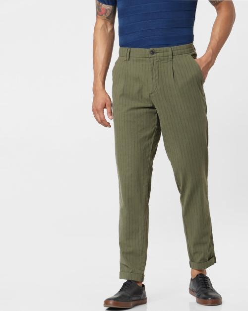 Buy Striped Pleat-Front Trousers with Insert Pocket Online at Best ...