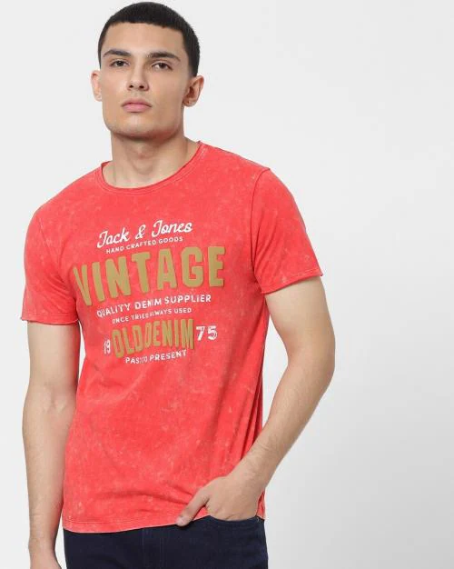 Buy Regular Fit Old Denim Typographic Brand Print Crew-Neck T-Shirt Online at Best Prices in ...