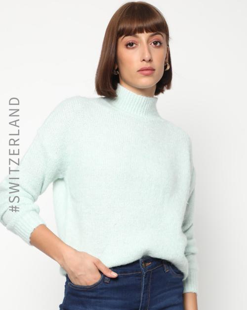 Buy High-Neck Pullover with Drop-Shoulder Sleeves Online at Best Prices ...