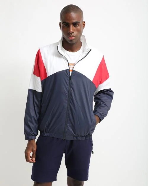 Buy Colourblock Windbreaker with Drop-Shoulder Sleeves Online at Best ...