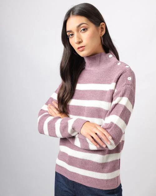Buy Women High-Neck Pullover with Shoulder Buttons Online at Best ...