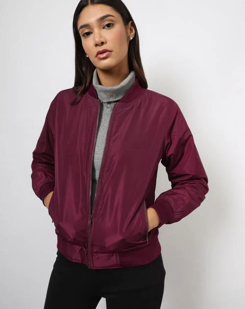 Buy Women Zip-Front Jacket with Insert Pockets Online at Best Prices in ...
