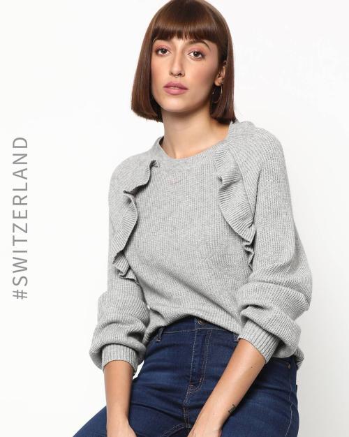 Buy Ribbed Pullover with Ruffled Panels Online at Best Prices in India ...