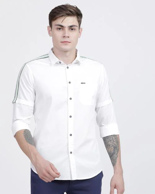Buy Men Slim Fit Shirt with Curved Hemline Online at Best Prices in ...