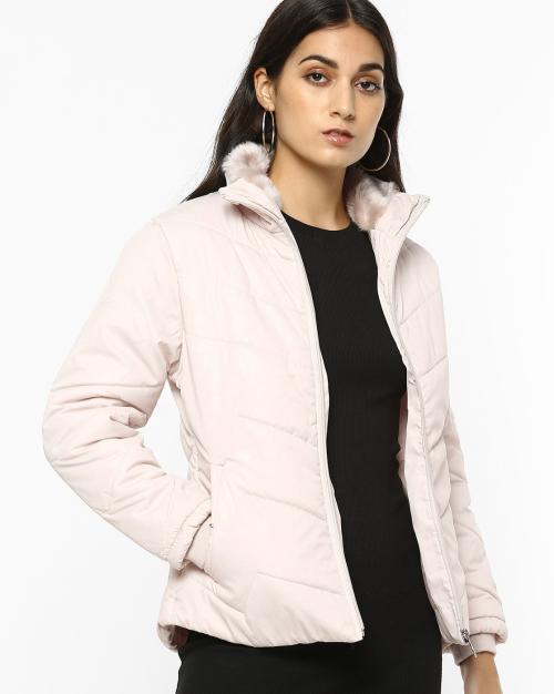Buy Quilted Zip-Front High-Neck Jacket with Insert Pockets Online at ...