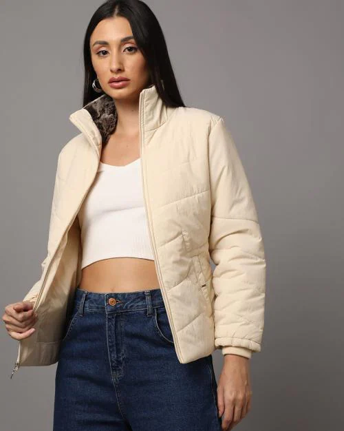 Buy Quilted Zip-Front High-Neck Jacket with Insert Pockets Online at ...