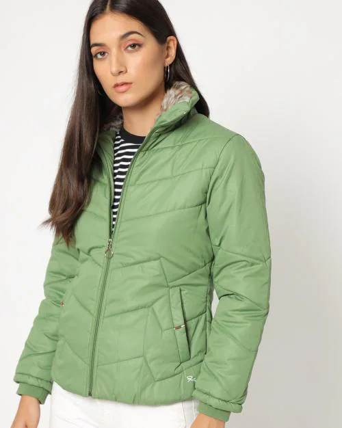 Buy Quilted Zip-Front High-Neck Jacket with Insert Pockets Online at ...